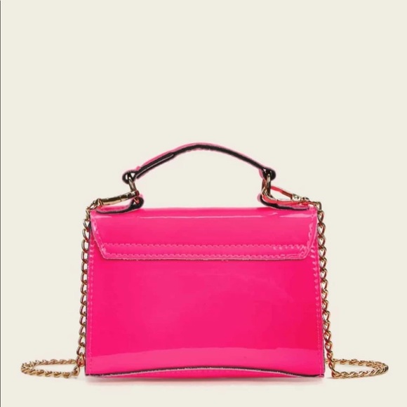Bags | Neon Pink Metal Lock Chain Strap Satchel Bag | Poshmark